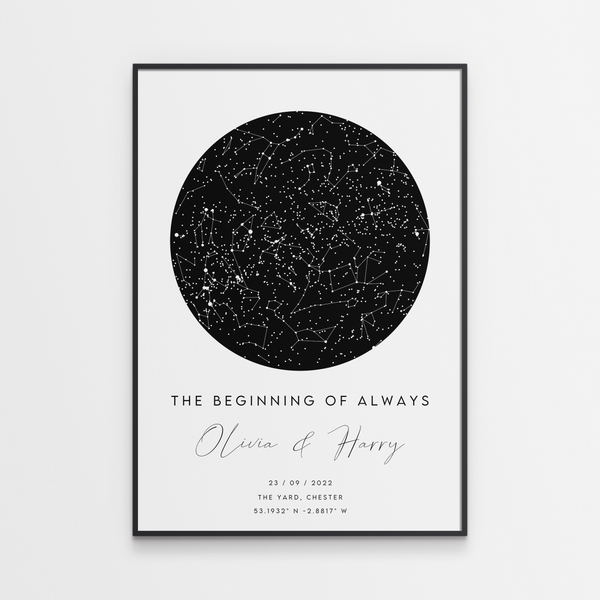 Engagement Star Map Print – Minimal Wall
