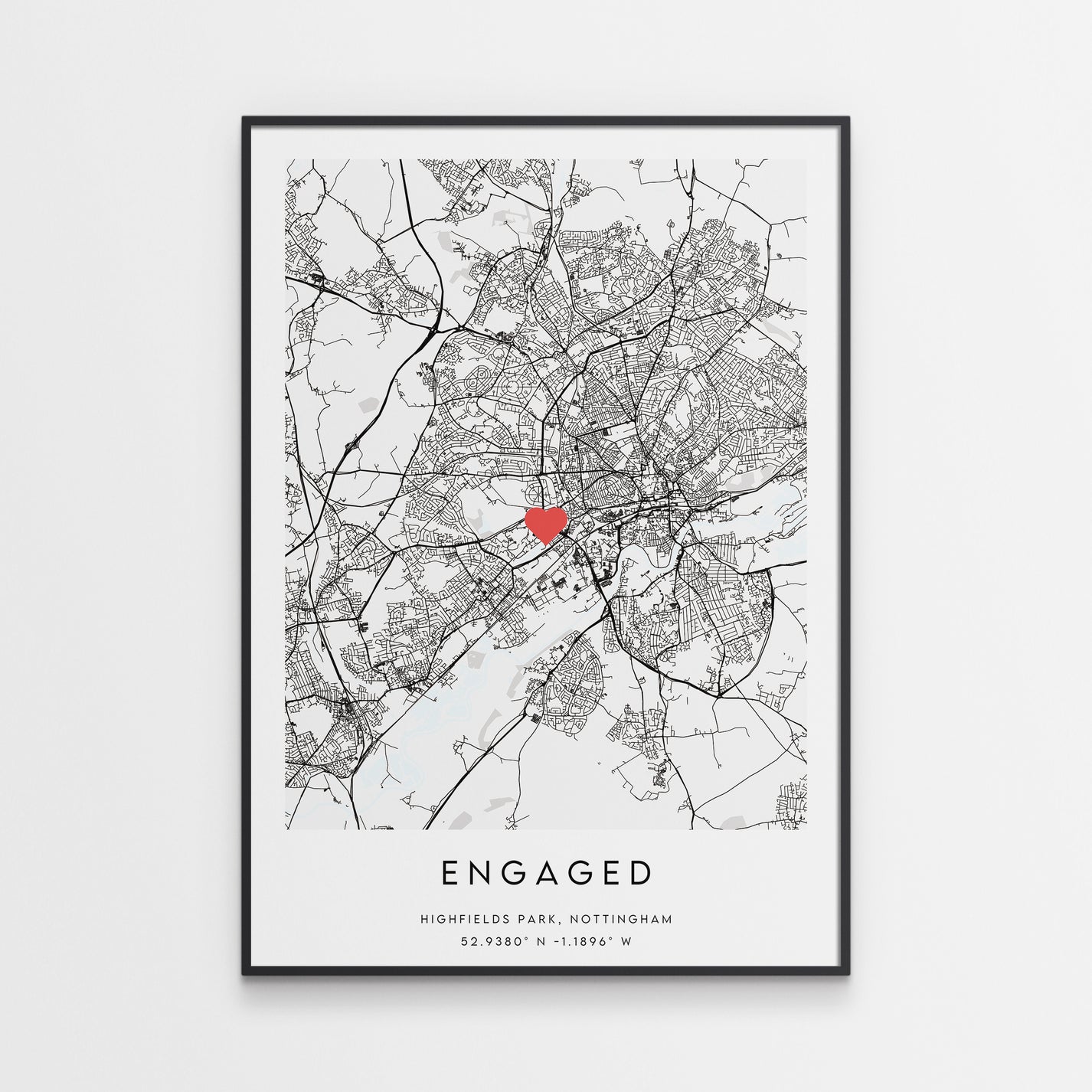 Engagement Map Print – Minimal Wall