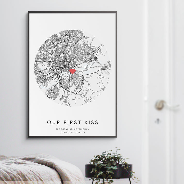 Our First Kiss Map Print – Minimal Wall